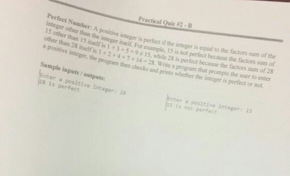 Solved A positive integer is perfect if the integer is equal | Chegg.com