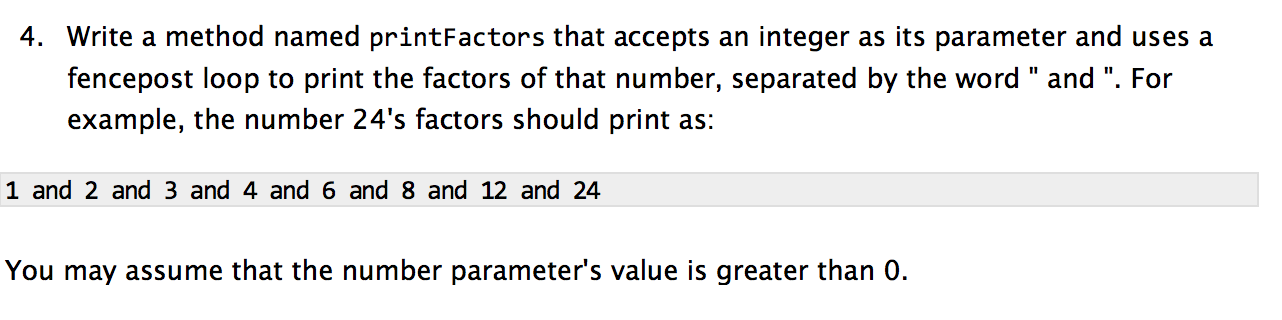Solved Write A Method Named Printfactors That Accepts An