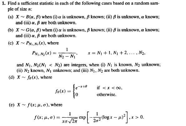 Solved 1. Find a sufficient statistic in each of the | Chegg.com