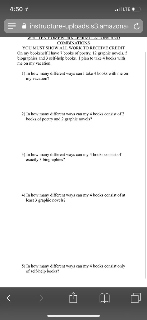 Solved 4:50? instructure-uploads.s3.amazona C COMBINATIONS | Chegg.com