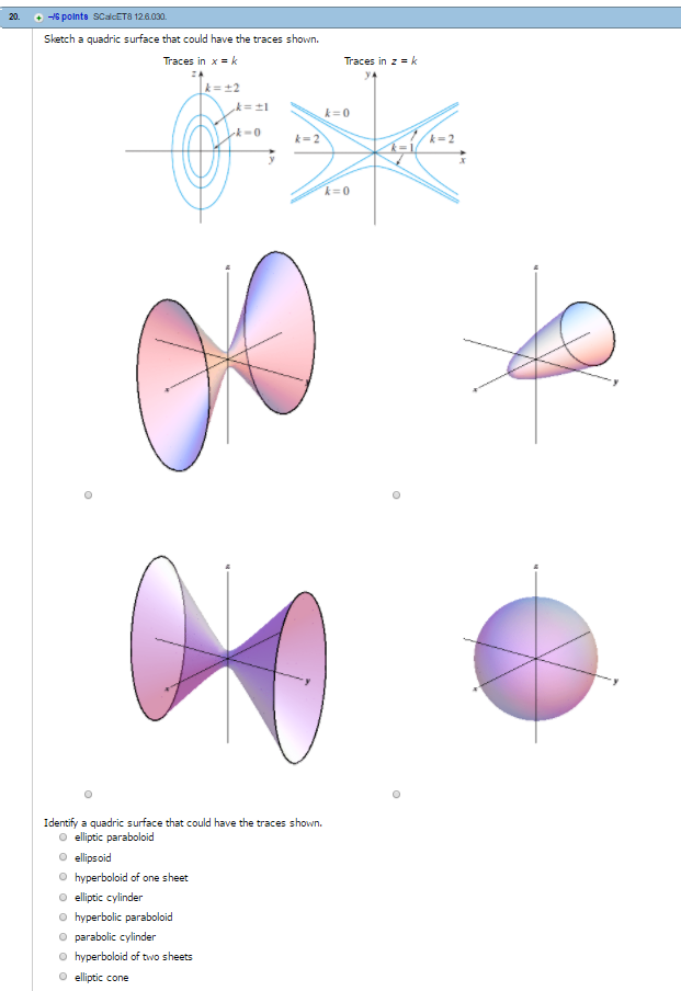 Solved Sketch a quadric surface that could have the traces | Chegg.com Solved Sketch a quadric surface that could have the traces | Chegg.com