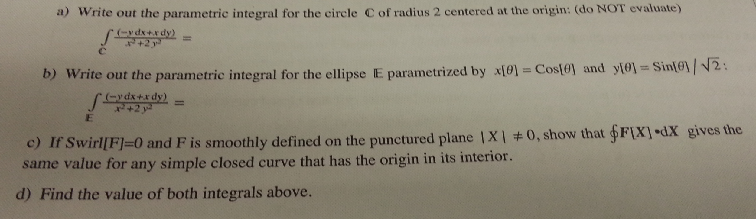 Write out the parametric integral for the circle C of | Chegg.com