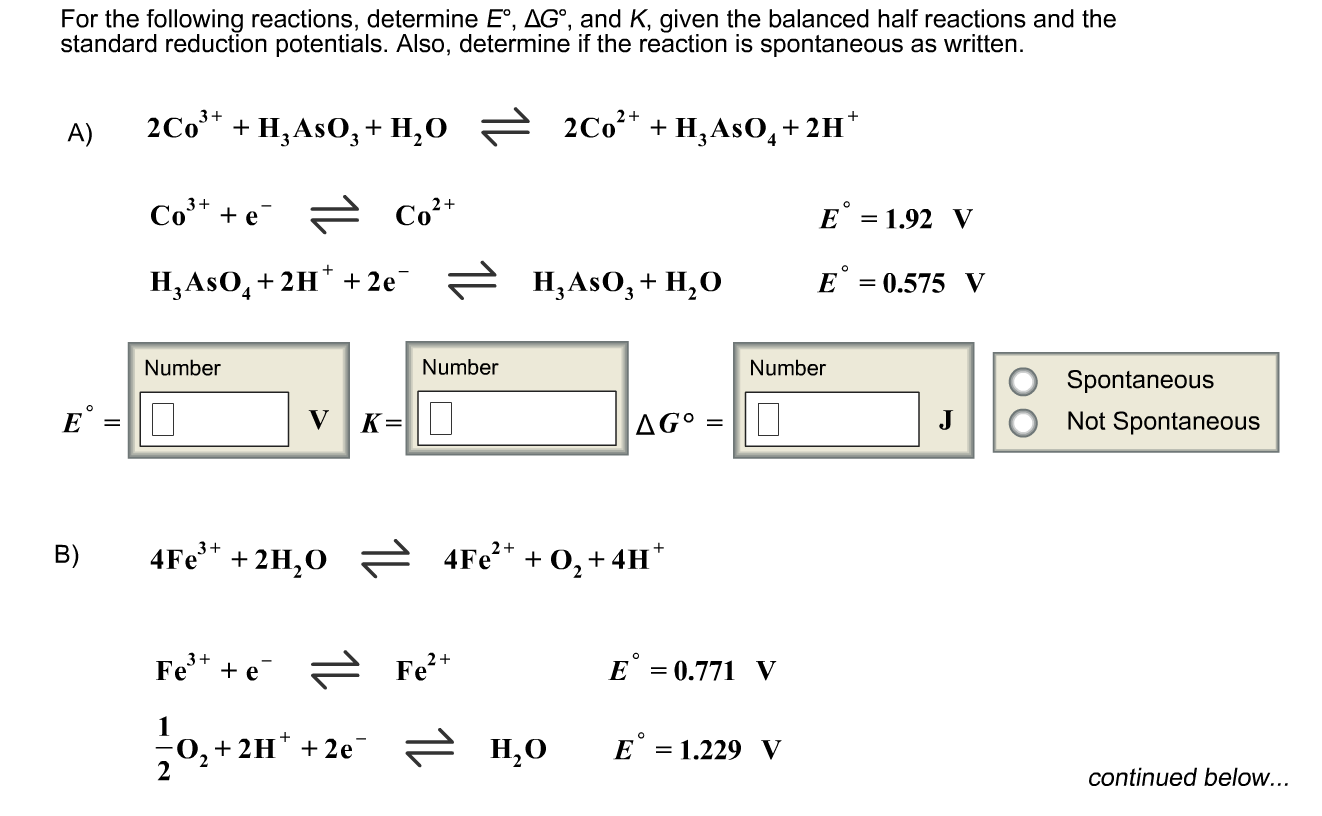 Solved For The Following Reactions Determine And K Give