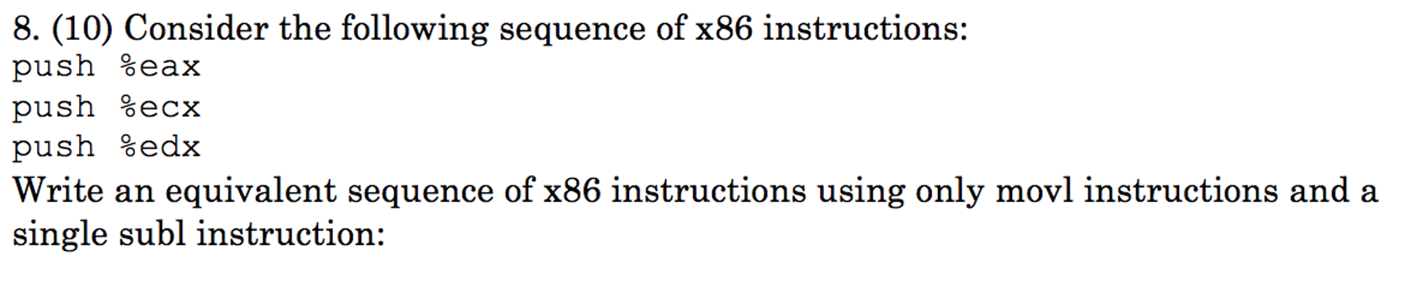 Solved Consider the following sequence of x86 instructions: | Chegg.com