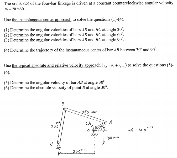 The crank OA of the four-bar linkage is driven at a | Chegg.com