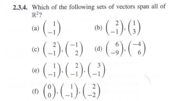 Solved 2.3.4. Which of the following sets of vectors span | Chegg.com