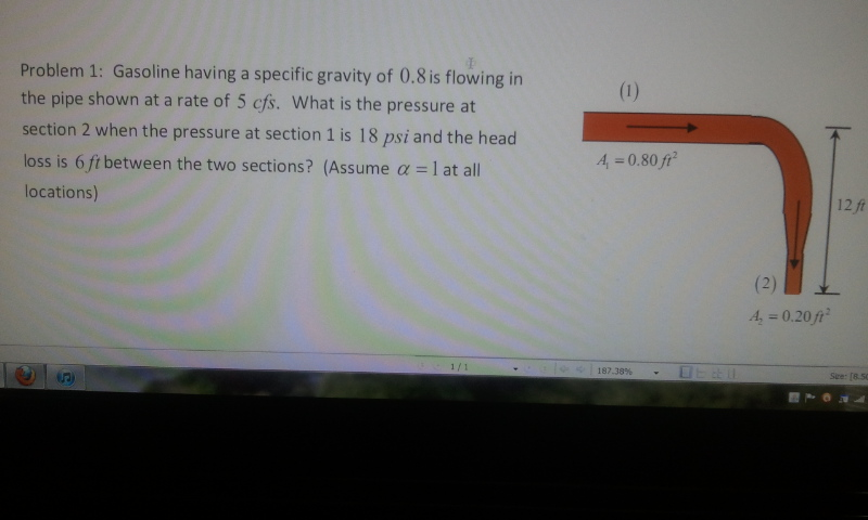 Solved Gasoline having a specific gravity of 0. 8 is flowing | Chegg.com