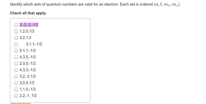 Solved Identify which sets of quantum numbers are valid for | Chegg.com Solved Identify which sets of quantum numbers are valid for | Chegg.com