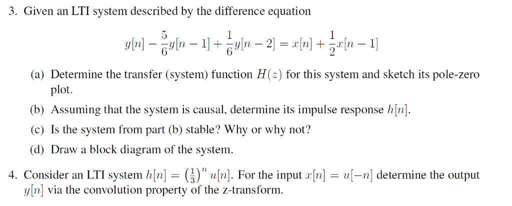 Solved Given an LTI system described by the difference | Chegg.com