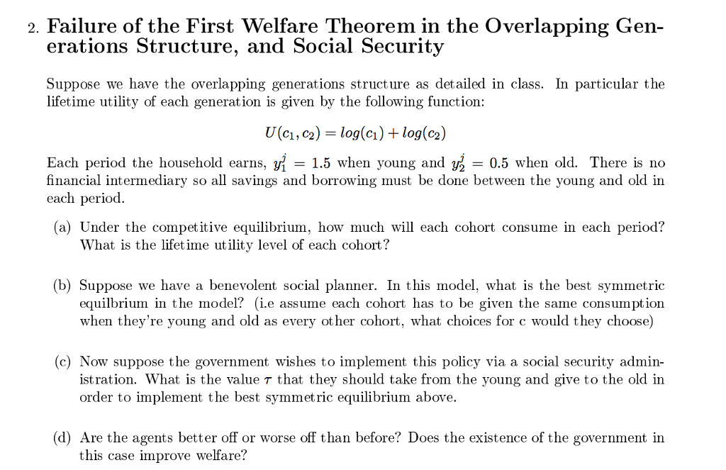 2. Failure of the First Welfare Theorem in the | Chegg.com
