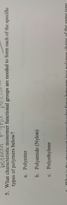 Solved 5. What characteristic monomer functional groups are | Chegg.com