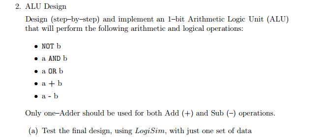 Solved ALU Design Design (step-by-step) and implement an | Chegg.com