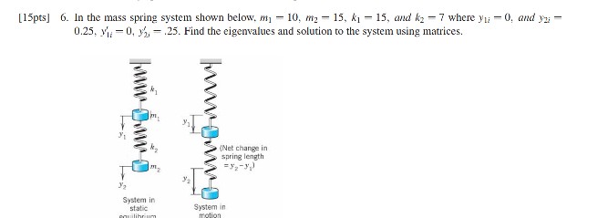 Solved L15pts] 6. In the mass spring system shown below,10, | Chegg.com