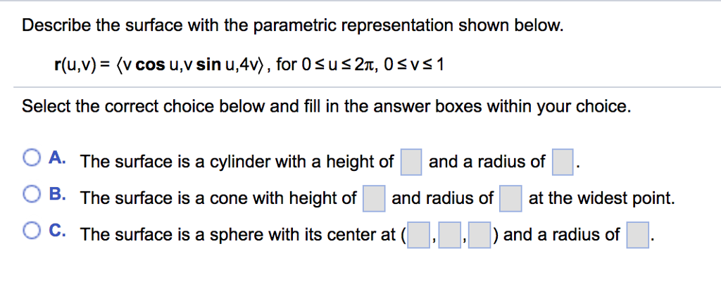 Describe the Surface With the Parametric Representation Shown Below. - Jaidyn-has-Nguyen