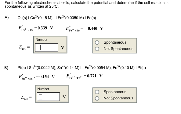 Solved For The Following Electrochemical Cell Calculate The