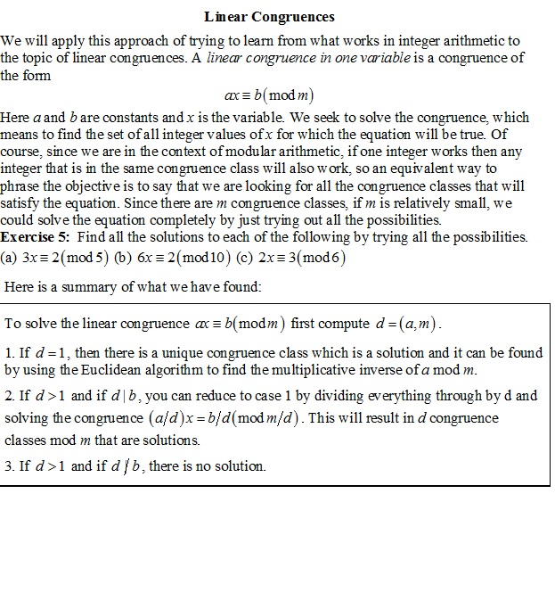 Solved Linear Congruences We will apply this approach of | Chegg.com