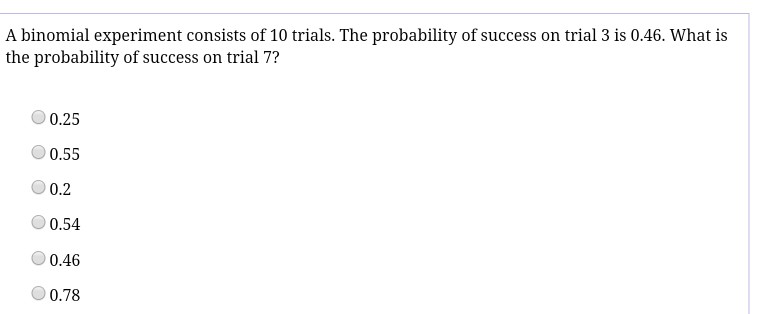 Solved A binomial experiment consists of 10 trials. The | Chegg.com