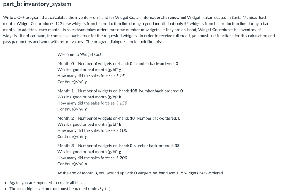 Solved part_b: inventory_system Write a C++ program that | Chegg.com