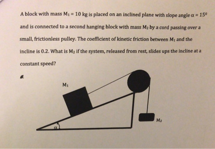 Solved A block with mass M_1 = 10 kg is placed on an | Chegg.com
