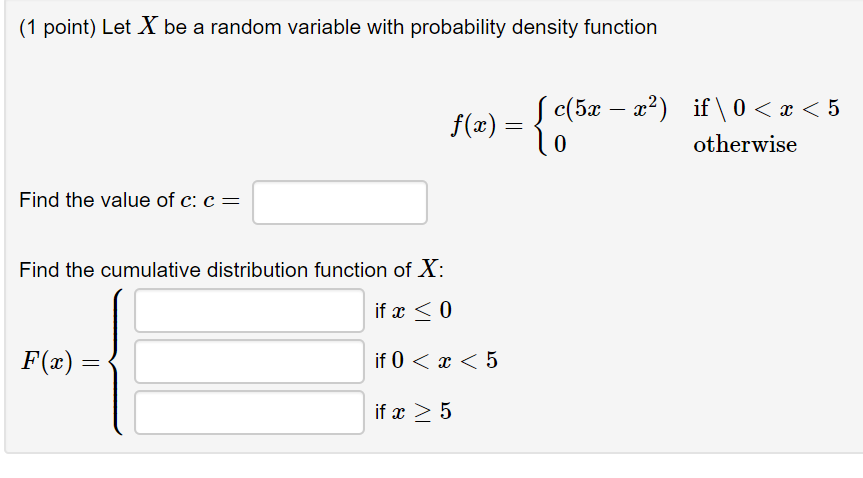 Solved (1 point) Let X be a random variable with probability | Chegg.com
