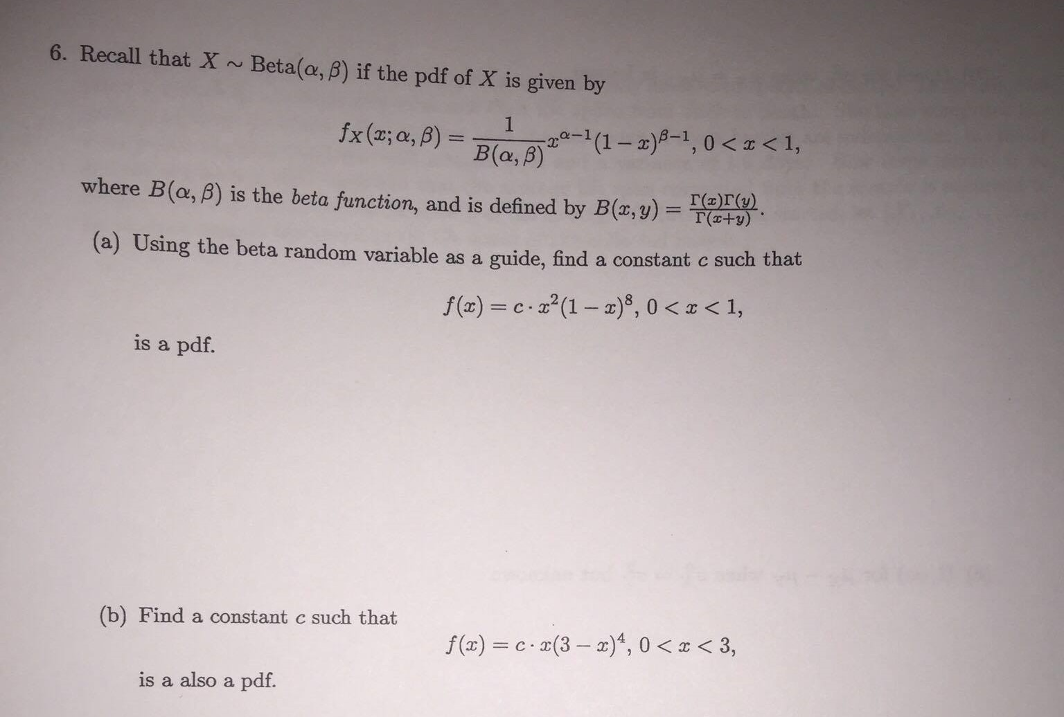 Recall that X Beta(alpha, beta) if the pdf of X is | Chegg.com
