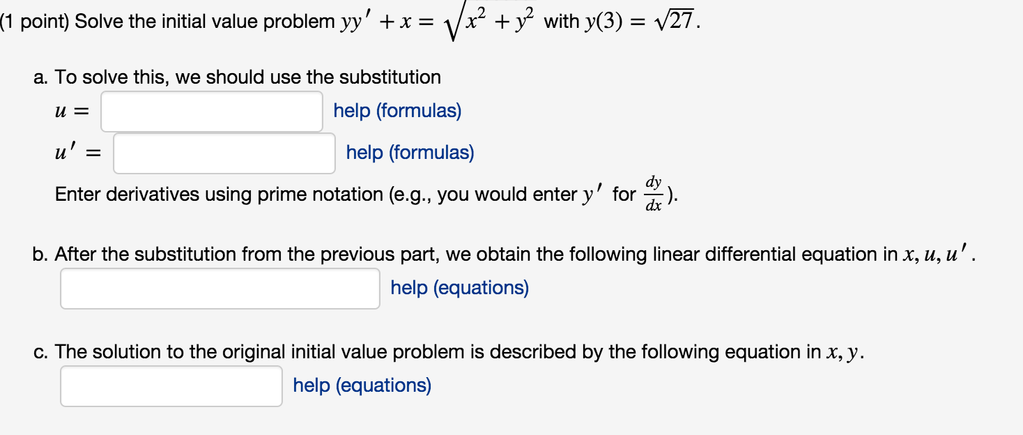 Solved Solve the initial value problem yy' + x = ^x2 + y^2 | Chegg.com
