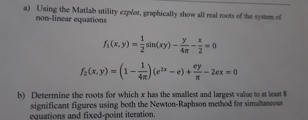 a) Using the Matlab utility ezplot, graphically show | Chegg.com