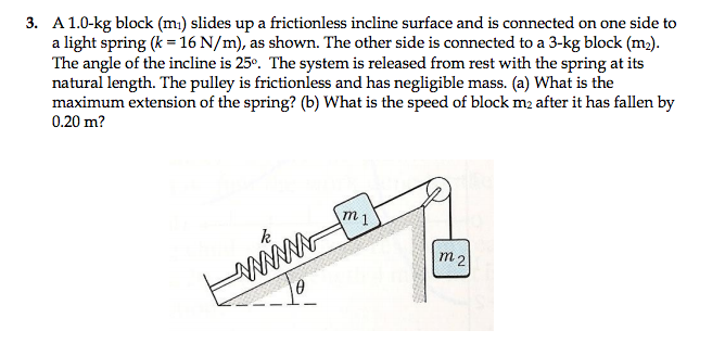 Solved A 1.0-kg block (m_1) slides up a frictionless incline | Chegg.com
