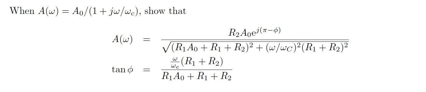 When A(omega) = A_0/(1 + j omega/omega_c), show that | Chegg.com