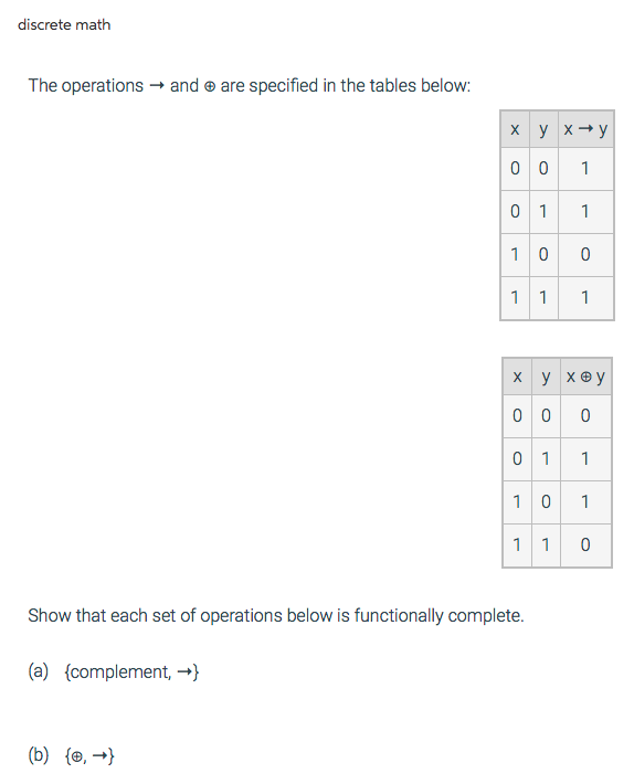 Solved discrete math The operations → and are specified in | Chegg.com