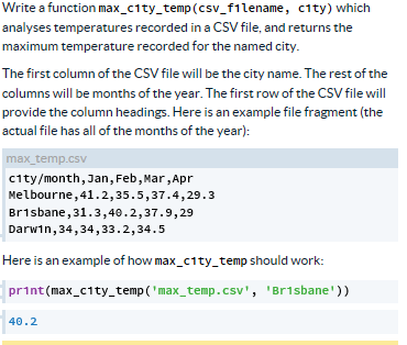 Solved Write a function max_c1ty_temp(csv_f1lename, c1ty) | Chegg.com