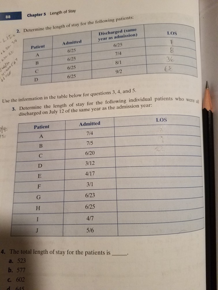 Solved 88 Chapter 5 Length of Stay patients: 2. Determine | Chegg.com