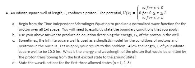Solved An infinite square well of length, L, confines a | Chegg.com