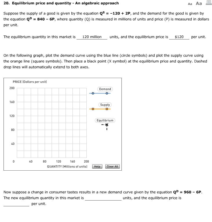 Solved Equilibrium price and quantity - An algebraic | Chegg.com