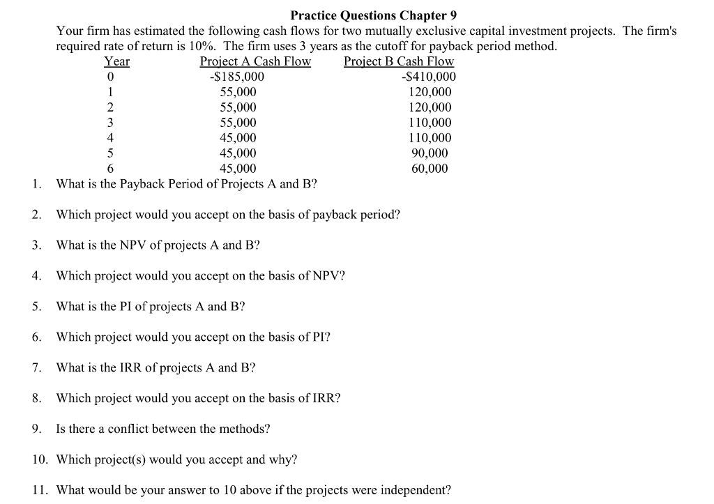 Solved Practice Questions Chapter 9 Your firm has estimated | Chegg.com