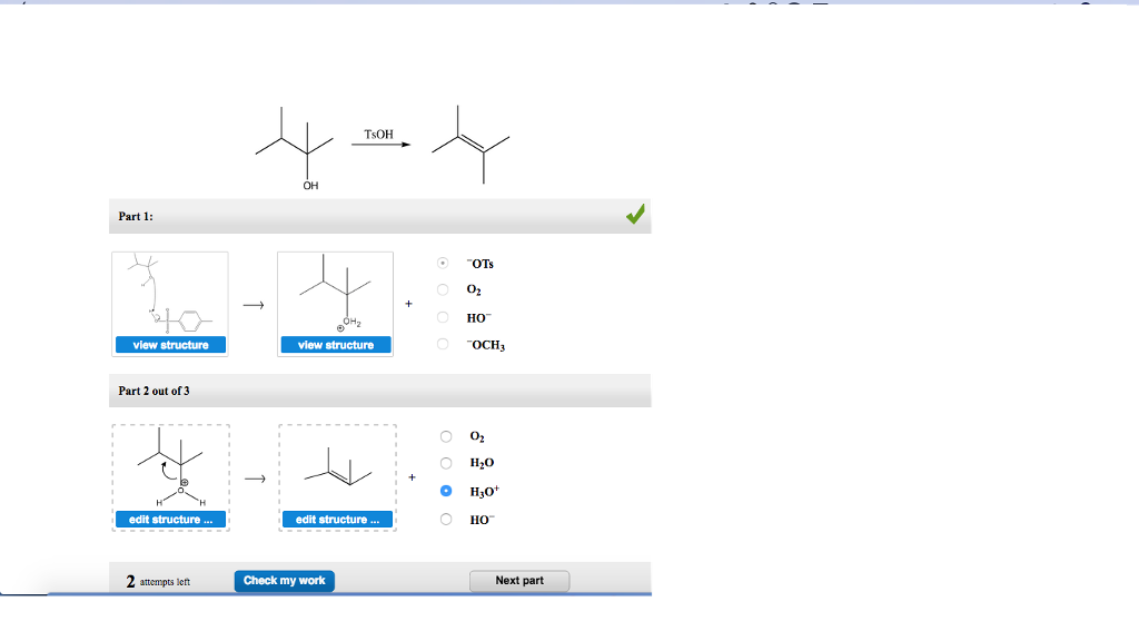 Solved TsOH Part 1: OTs 02 HO view structure view structure | Chegg.com
