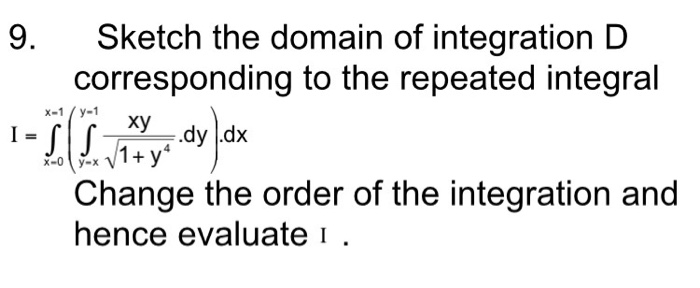 Solved Sketch the domain of integration D corresponding to | Chegg.com