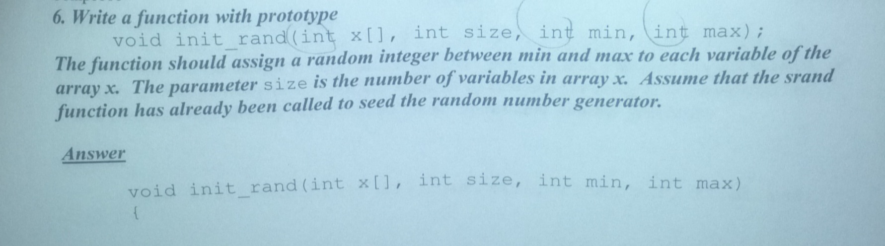 Solved Write a Junction with prototype void init_rand(float | Chegg.com