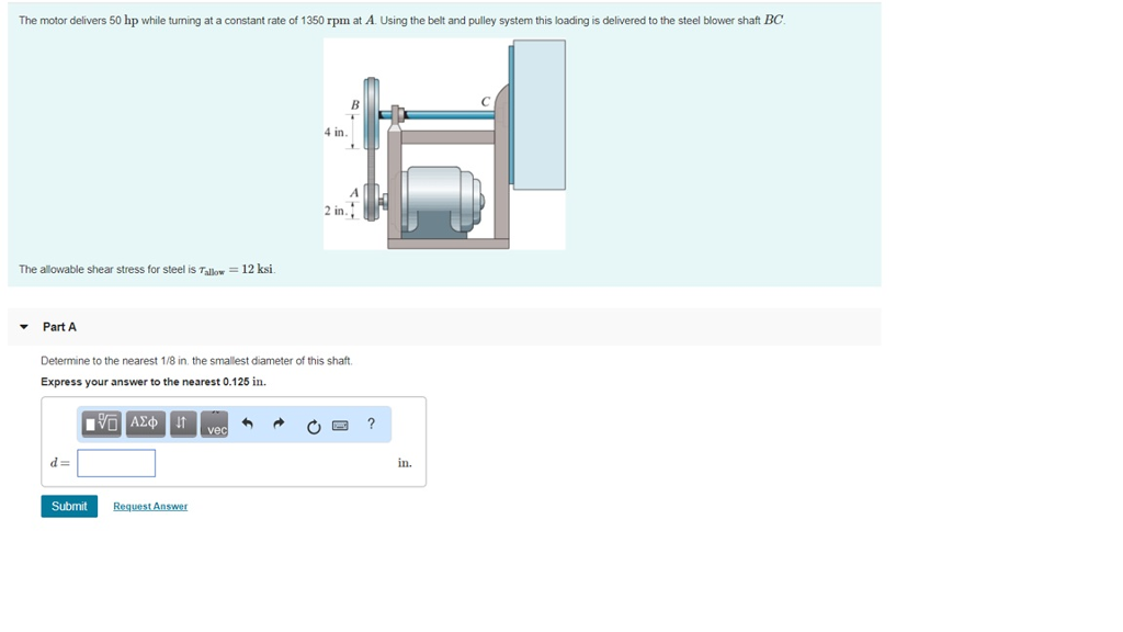 Solved The motor delivers 50 hp while turning at a constant | Chegg.com