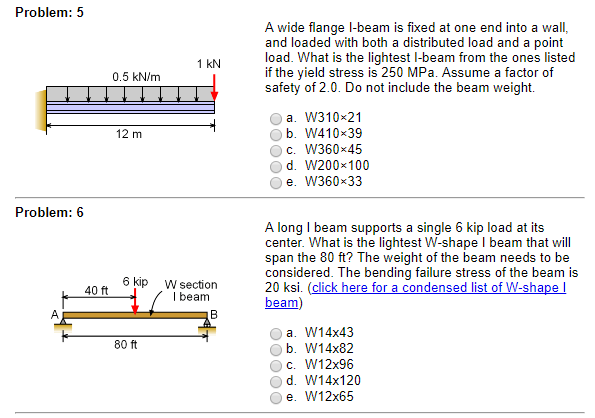 Solved Problem: 5 A wide flange l-beam is fixed at one end | Chegg.com