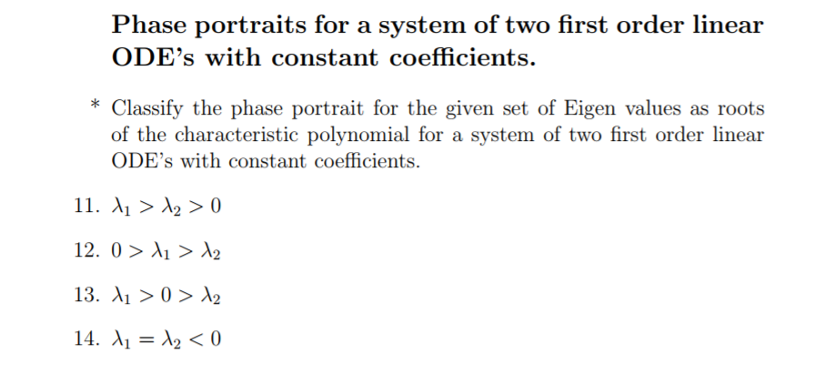 Solved Classify the phase portrait for the given set of | Chegg.com