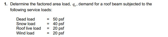 Solved 1. Determine the factored area load, q, , demand for | Chegg.com