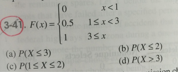 Solved F(x) = P(X 3) P(X 2) P(1 X 2) P(X > 3) | Chegg.com