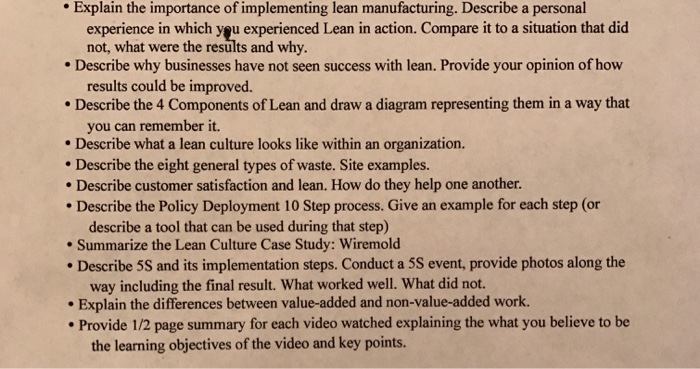 Solved Explain the importance of implementing lean | Chegg.com