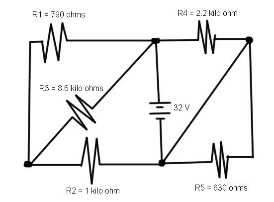 Solved R1 = 790 ohms R4 2.2 kilo ohm R3 8.6 kilo ohms 32 Vv | Chegg.com