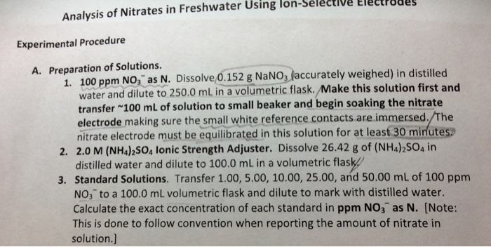 Solved Analysis of Nitrates in Freshwater Using | Chegg.com