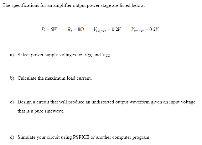 The specifications for an amplifier output power | Chegg.com