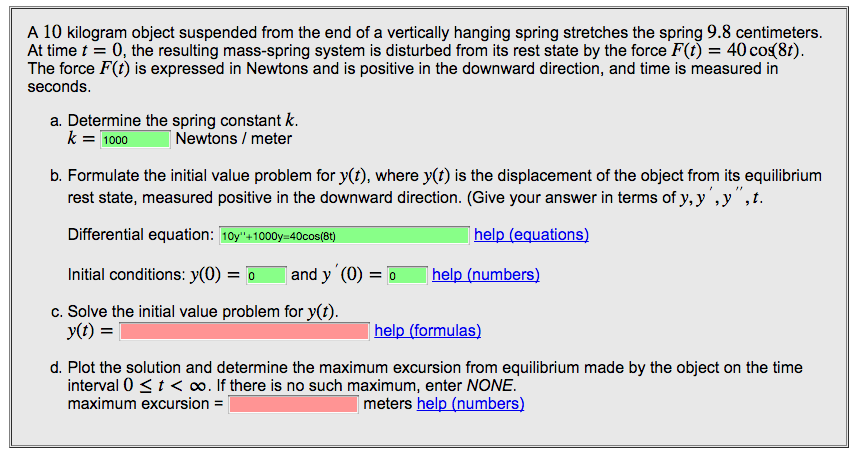 Solved A 10 Kilogram Object Suspended From The End Of A