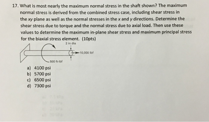Solved What is most nearly the maximum normal stress in the | Chegg.com