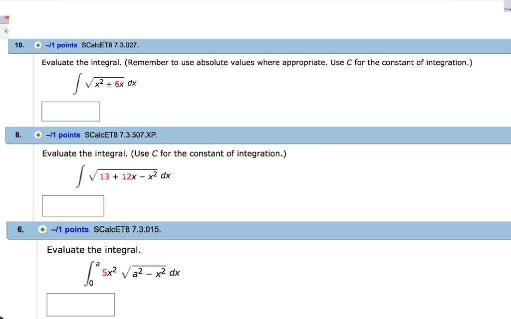 Solved 10. –1 points scalcET8 7.3.027. Evaluate the | Chegg.com Solved 10. –1 points scalcET8 7.3.027. Evaluate the | Chegg.com